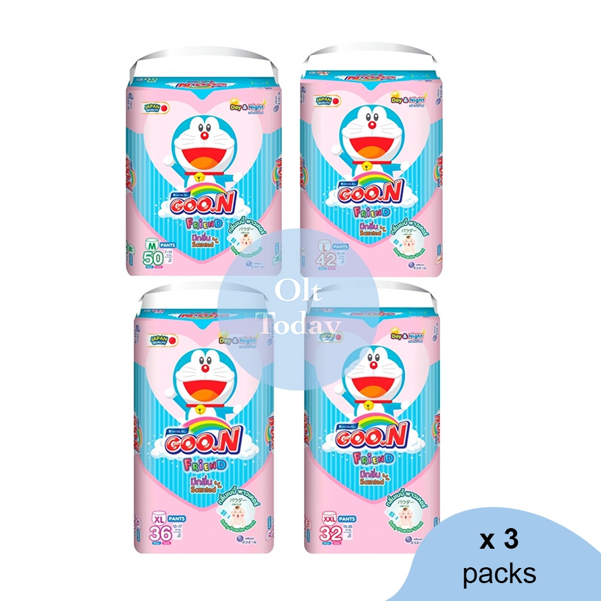 [CLEARANCE!] Goo.N Friend Pants Diapers Baby Powder Scent Super Jumbo Pack Doraemon x 3 pcks ...