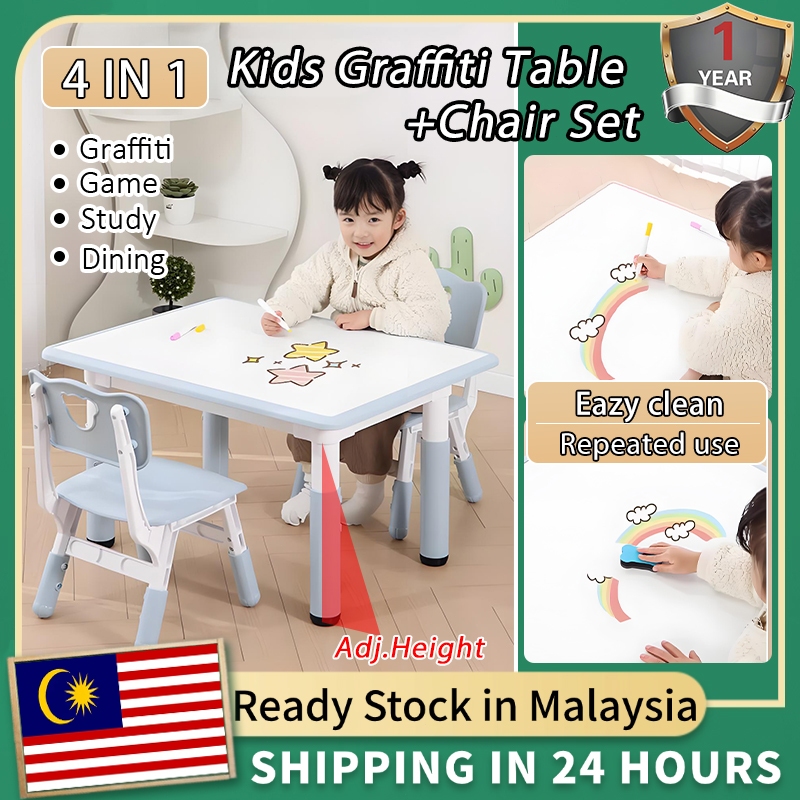 [4 in 1]Kids Graffiti Table Kindergarten Drawing Table With Chair ...