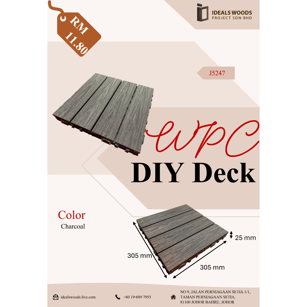 IDEALS WOODS J5247 INDOOR OUTDOOR WPC SQUARE DIY DECK | Shopee Malaysia