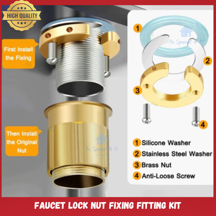 Faucet Lock Nut Fitting Fixing kit with Anti Loosing Nut Kitchen Faucet ...