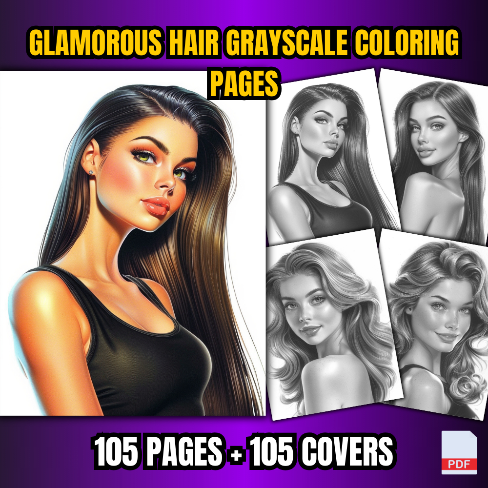 [PDF] 105 Glamorous Hair Grayscale Coloring Pages For Adults | Shopee Malaysia