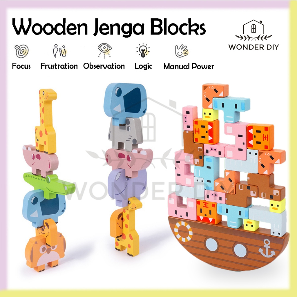 Balancing Wooden Block Game Building Block Early Educational Toy Kids ...