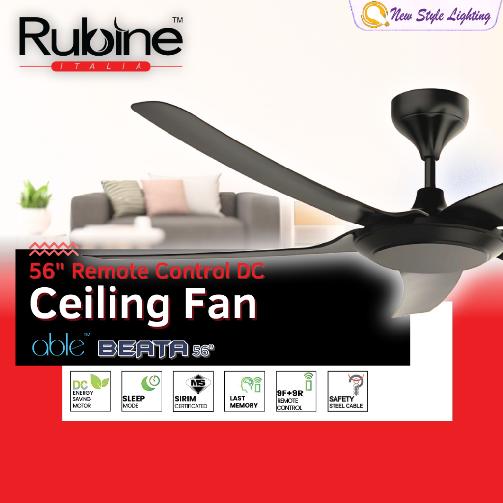 Rubine able ACF-BEATA56-5B 56" Black DC Motor 5 Blade 18 Speed Reverse SIRIM Remote Control ...