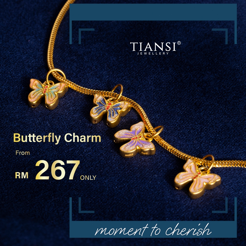TIANSI 999 (24K) Gold Value Buy Butterfly Charm | Bajet Butterfly Charm ...