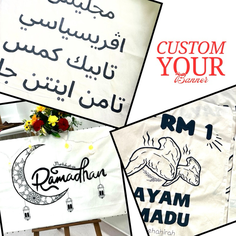 [ 🏻💯HANDPAINT] Kain Rentang Kain Belacu Fabric Banner Lukis Tangan ...