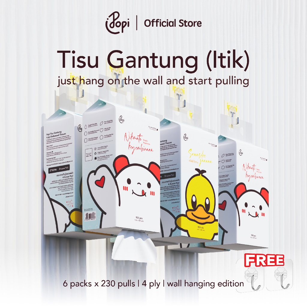 6 pek Popi Tisu Gantung 4 Lapisan | 4 ply Air-Cushion Tissues | Shopee ...