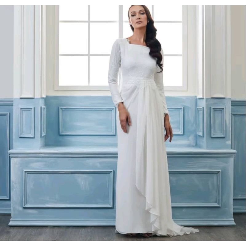 WANZAR INDEELA DRESS IN OFF WHITE BAJU TUNANG/NIKAH/RAYA | Shopee Malaysia