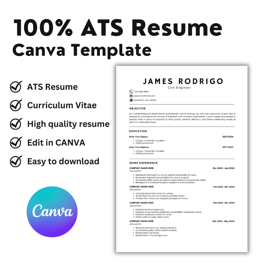 ATS Friendly Resume / Curriculum Vitae Template | Professional Resume ...