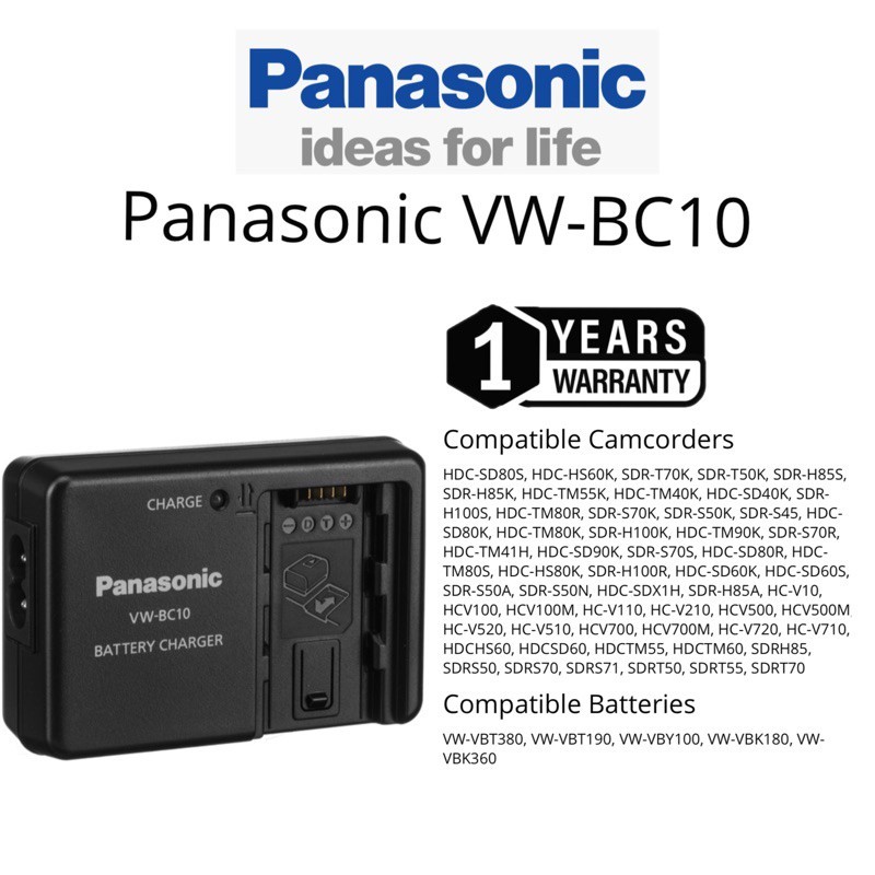 Panasonic VW-BC10 Battery charger for battery VW-VBT380, VW-VBT190, VW ...