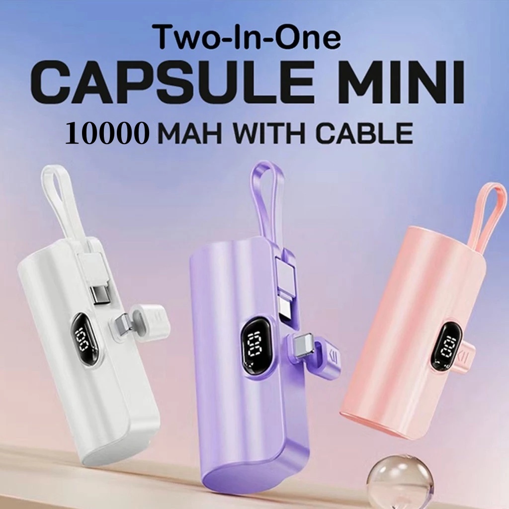 Capsule PowerBank Mini Portable PowerBank 10000mAh with Cable Type-C ...