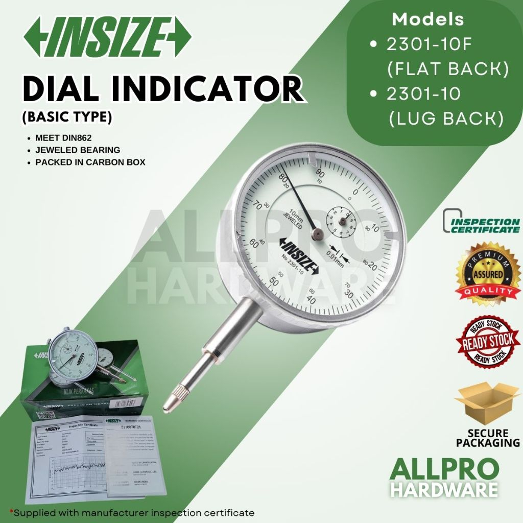 INSIZE DIAL INDICATOR (BASIC TYPE) 2301-10(Lug back),2303-10F(Flat back ...