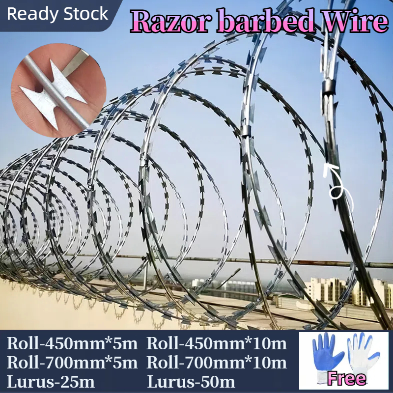 Razor Barbed Wire Dawai Duri Pagar10m 50m Dawai Kawat Duri Razor Wire ...