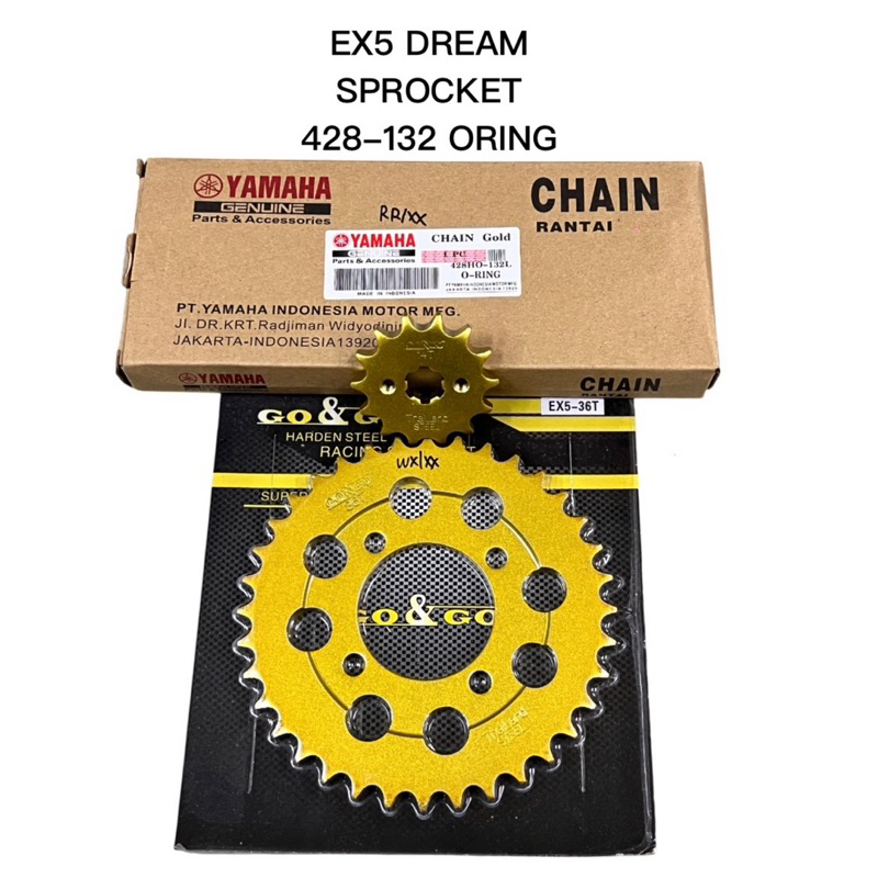 HONDA GN5 EX5 DREAM WAVE100 MR3 MR2 SPROCKET SET 428-132 ORING GOLD 14T 15T 32-36 SPROCKET GONGO ...