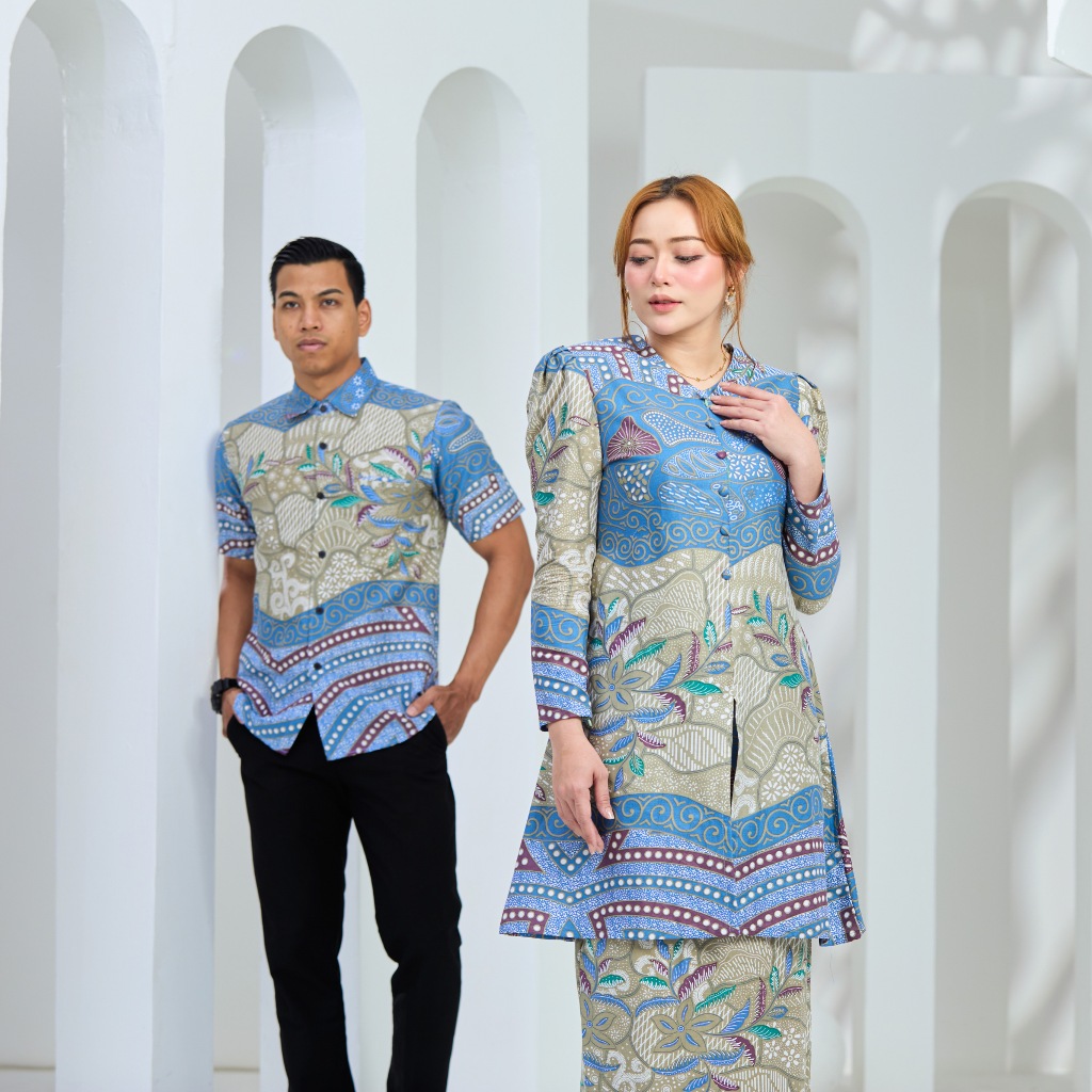 Rossa Collections Batik Couple Set SARA Raya 2025 - Light Blue | Shopee ...