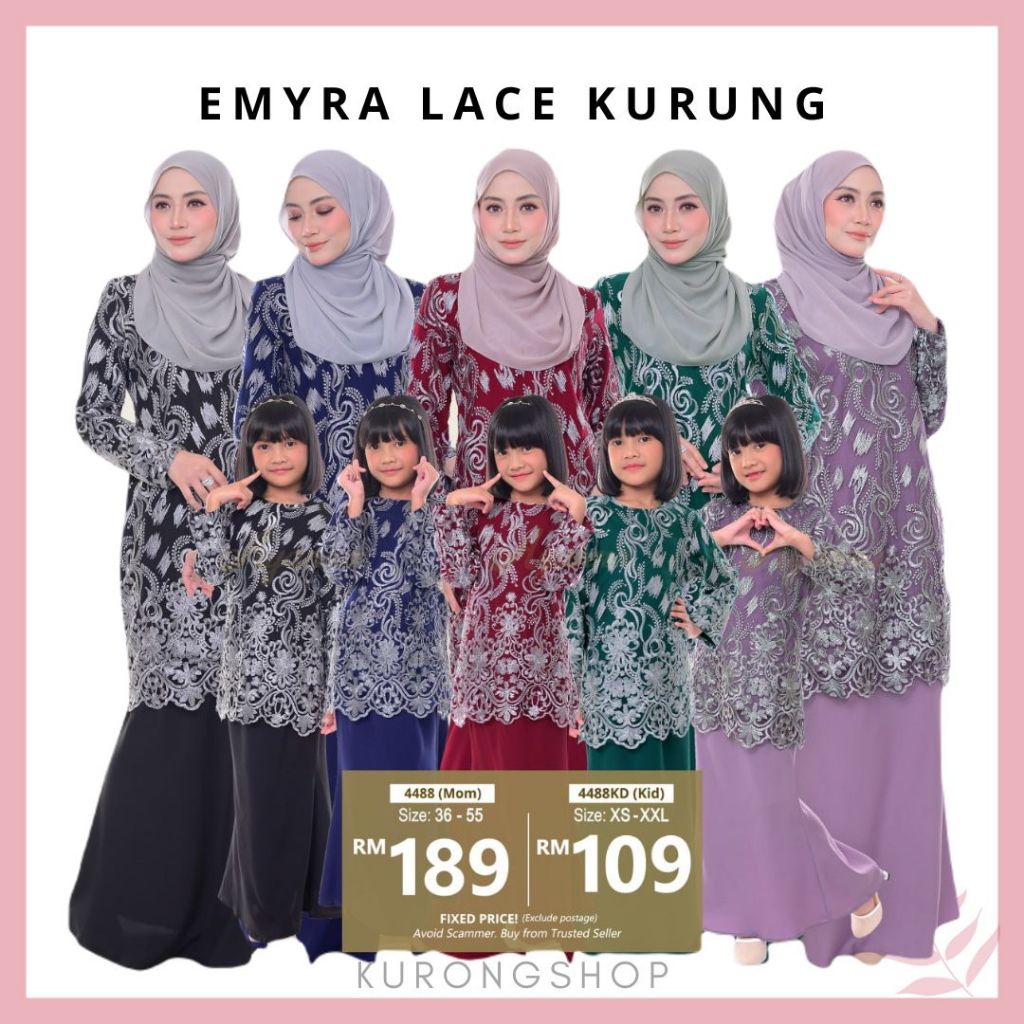 Emyra Baju Kurung Moden Lace🔥 Baju Raya Sedondon Plussize Plain Navy ...