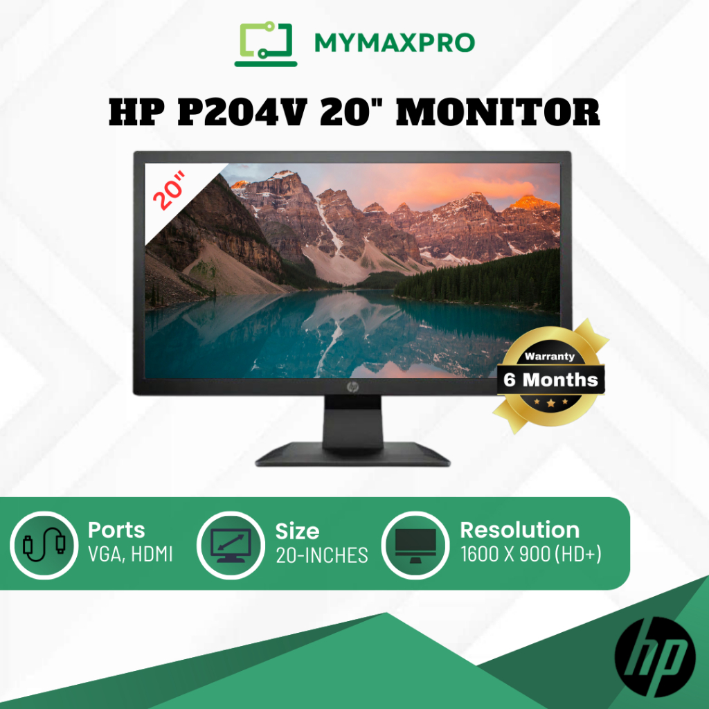 HP P204V 20" LED Wide Monitor 20-inch 1600x900 HD+ HDMI VGA ...