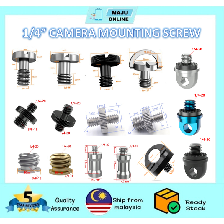 MAJU. Stainless Steel 1/4 1/8 Camera Mounting Screw Tripod Monopod Male ...