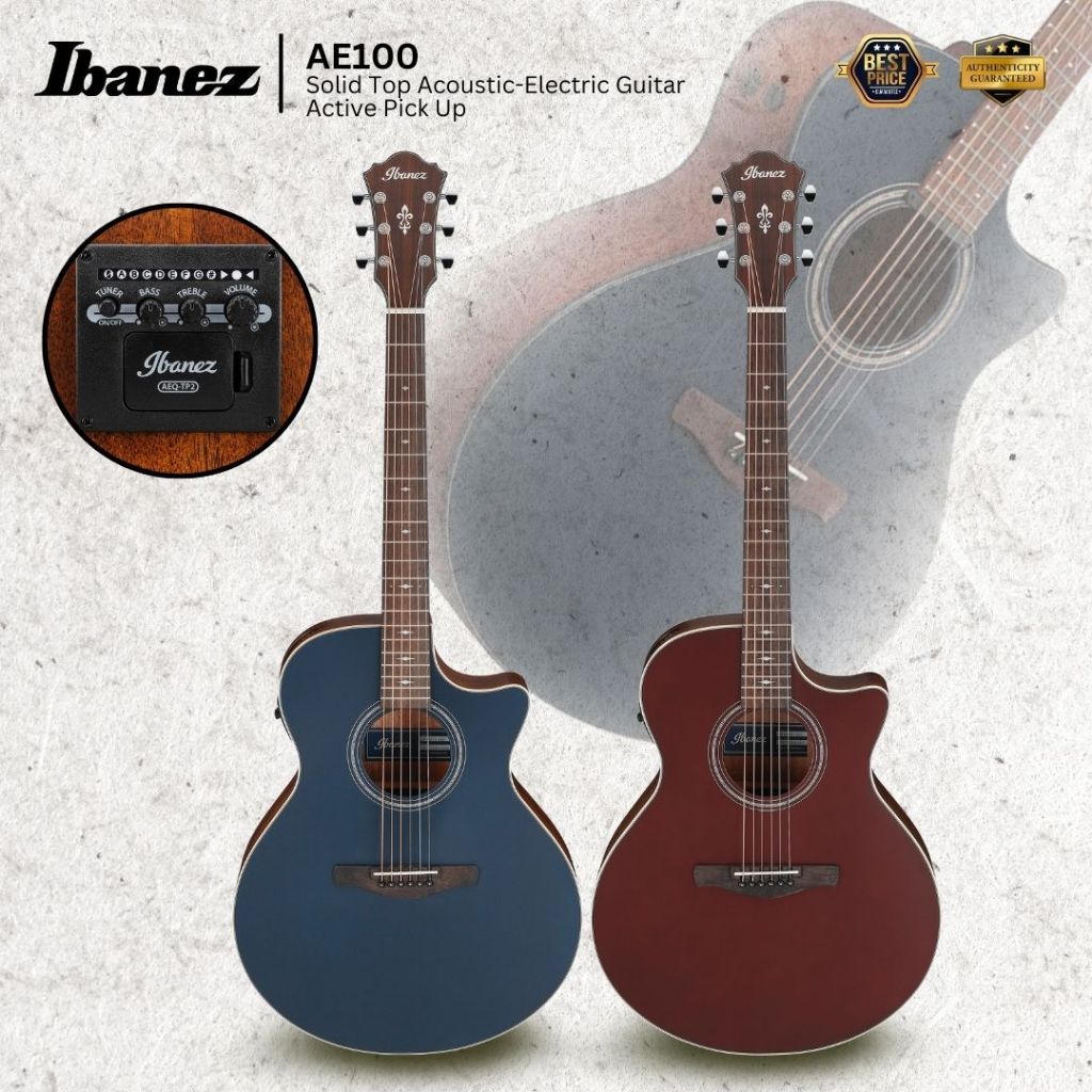 Ibanez AE100 Solid Top Acoustic-Electric Guitar Active Pick Up - Dark Tide Blue Flat ( AE100-DBF ...