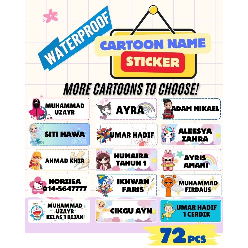 sticker nama sekolah/sticker waterproof/sticker comel | Shopee Malaysia