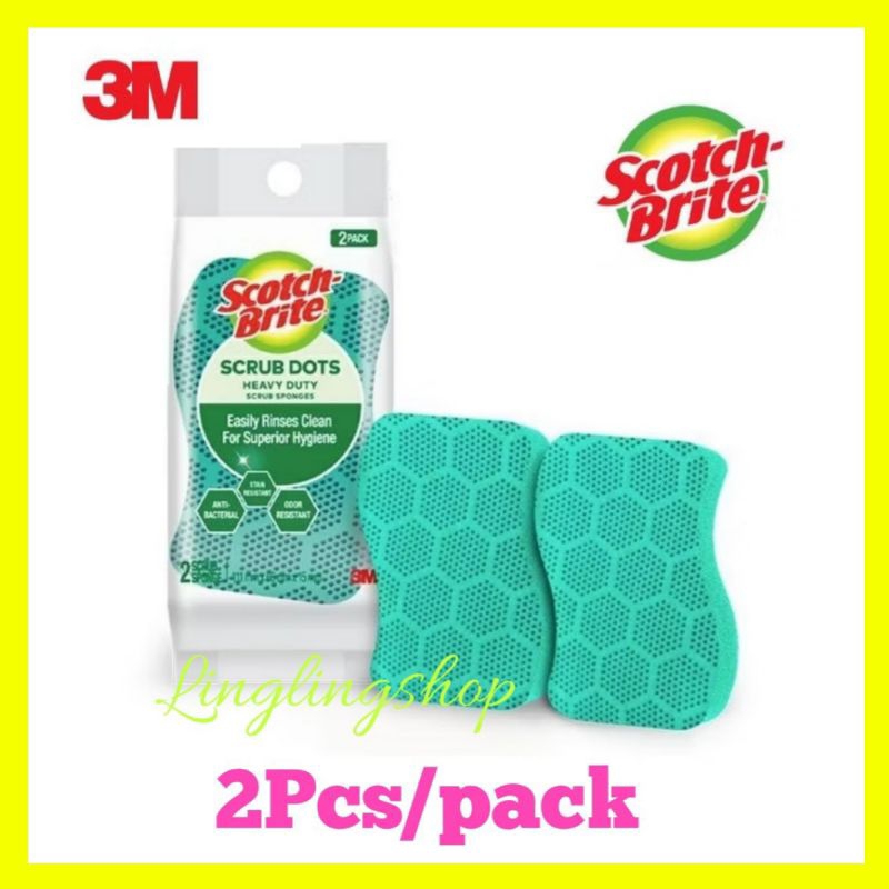 3M Scotch-Brite Heavy Duty Scrub Dots,Rinses Fast and Cleans (2pcs/pack ...