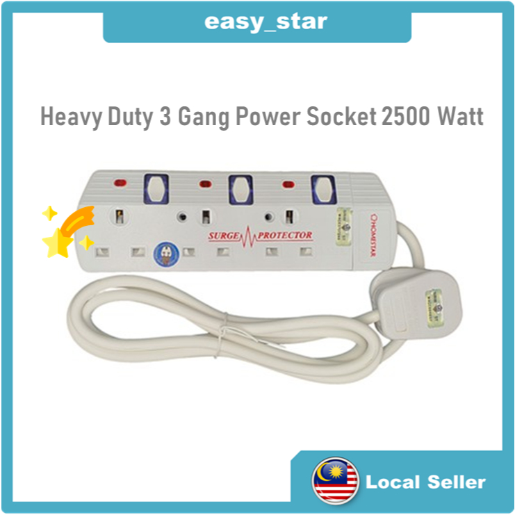 Heavy Duty 3 Gang Power Socket 2500 Watt (2 Meter/3 Meter/5 Meter ...