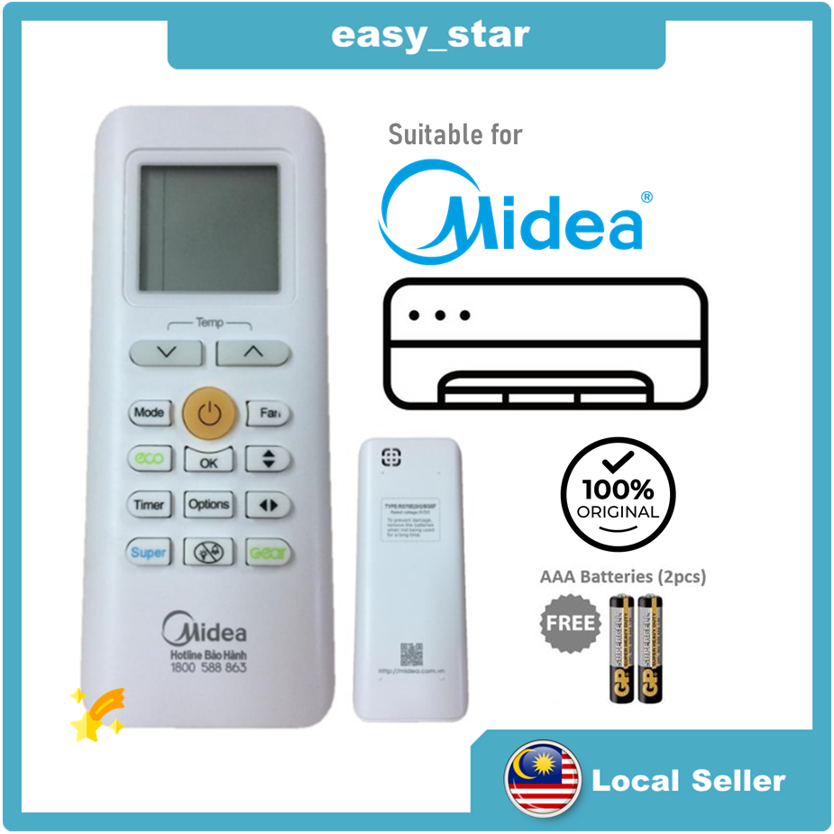 Midea 100% Original Air Conditioner Remote Control (RG70E) | Shopee ...