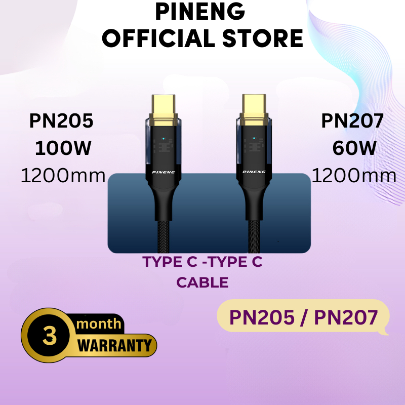 PINENG C to C Cable 100W/ 60w PD Fast Charge pn205 pn207 Type C 5A ...