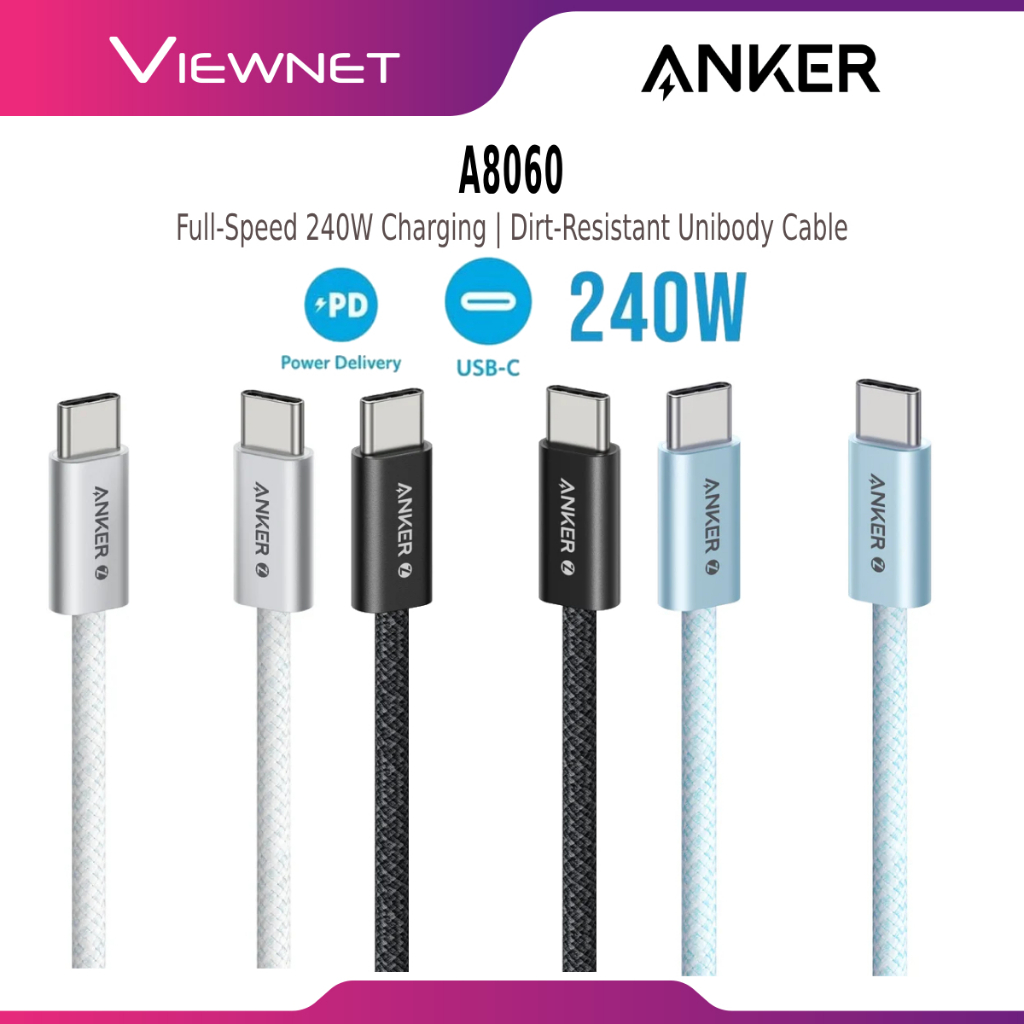 ANKER A8060 ZOLO USB C TO USB C CABLE WITH 240W | PD | DIRT-RESISTANT | TYPE C FAST CHARGING | 0 ...