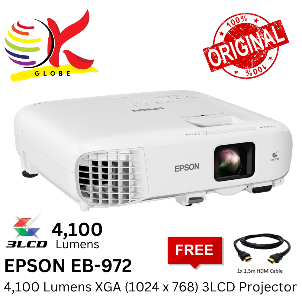 EPSON EB-972 4,100 LUMENS XGA (1024 X 768) 3LCD PROJECTOR WITH BUILT IN SPEAKER, CONTRAST RATIO ...