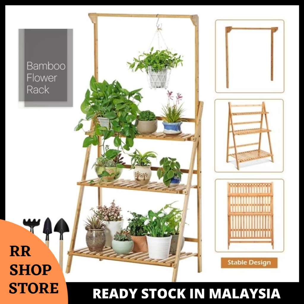 Bamboo Garden Flower Rack with Stand – Indoor & Outdoor Plant Display ...