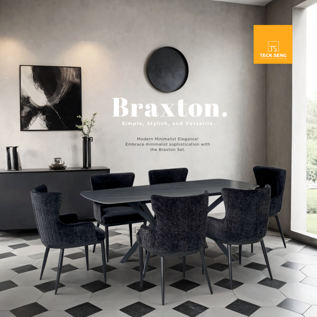 BRAXTON Dining Set Modern Minimalist Marble Sintered Stone Top Metal ...