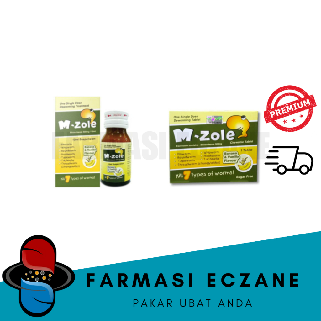 M-ZOLE UBAT CACING SUSPENSION 10ML DAN CHEWABLE 1 TABLET (PERISA PISANG ...