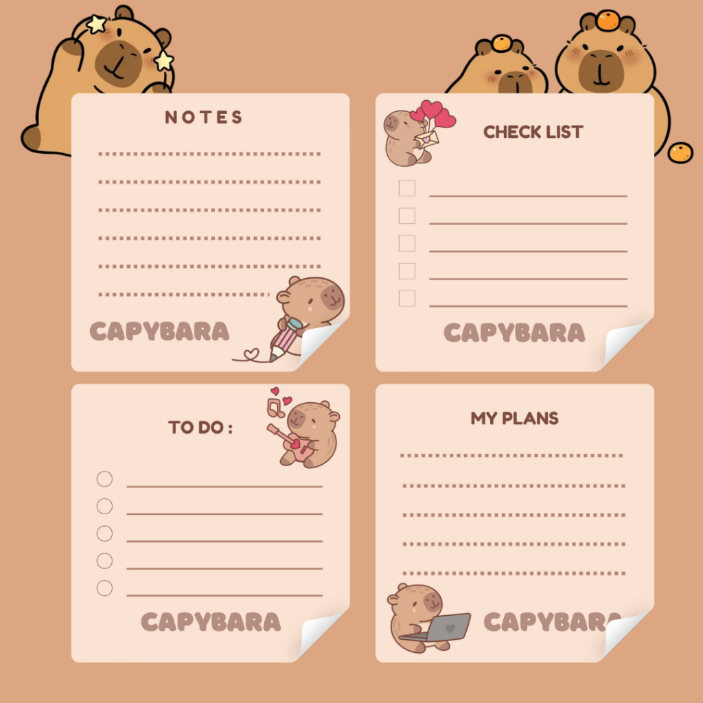 Capybara Mini Memo Note, Checklist, To Do, My Plans | 40 sheets per pad | Size 8cm x 8cm ...