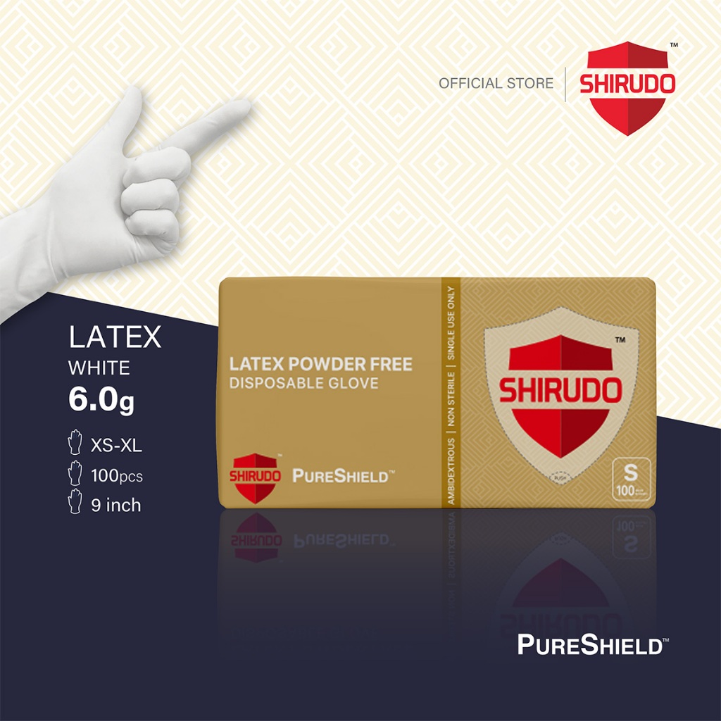 Shirudo PureShield Natural White Latex Disposable Glove, Powder Free (9 ...