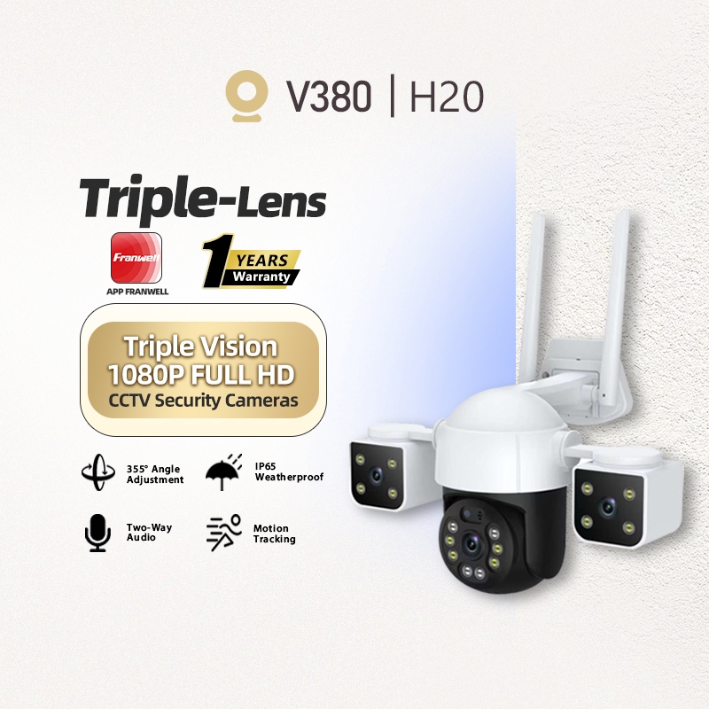V380 H20 three-lens camera CCTV Dual Lens Dual-screen Wif PTZ Rotation ...