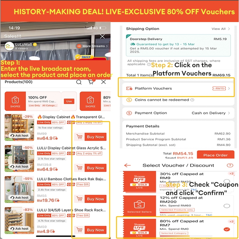 LULU Kitchen Cabinet Kabinet Kayu 1/2/3 Layers Storage Bamboo Cabinet ...