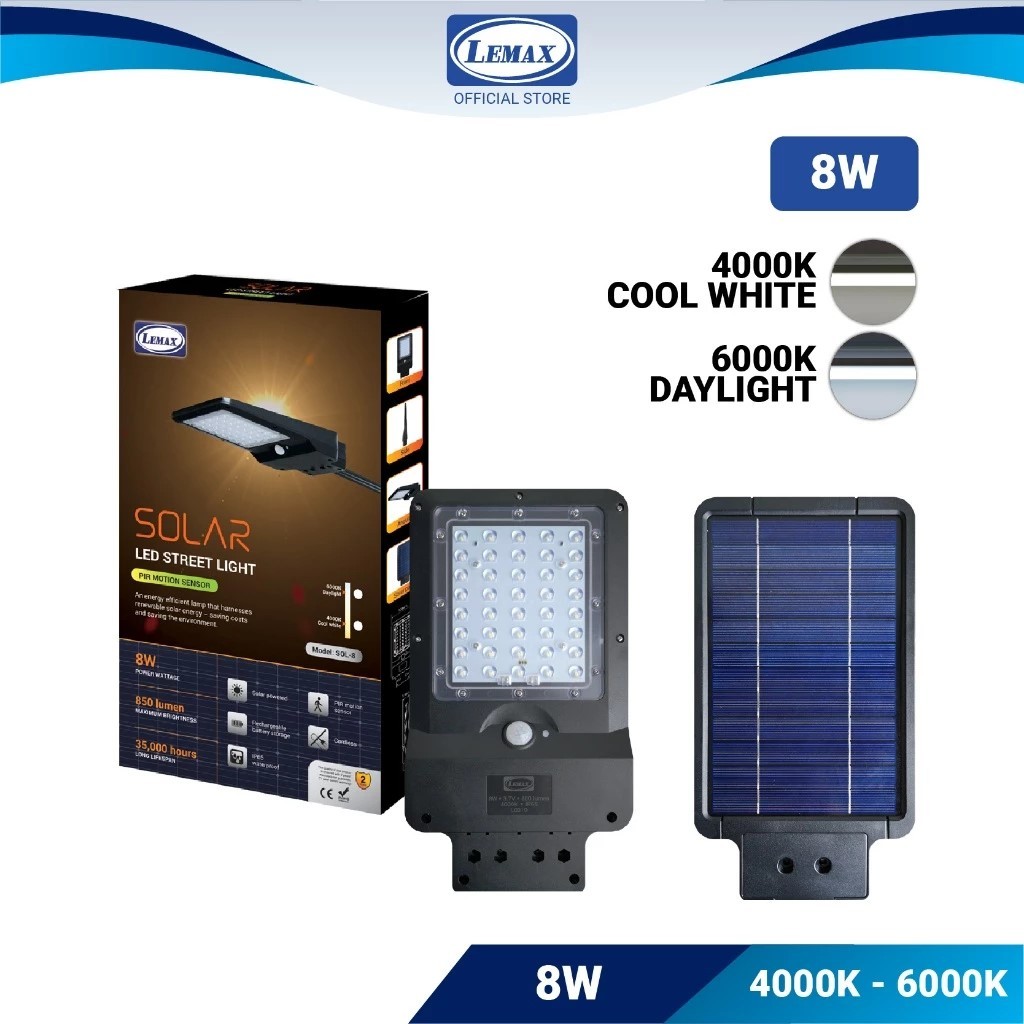 LEMAX Solar LED Street Light Motion Sensor Spot Light Energy Saving ...