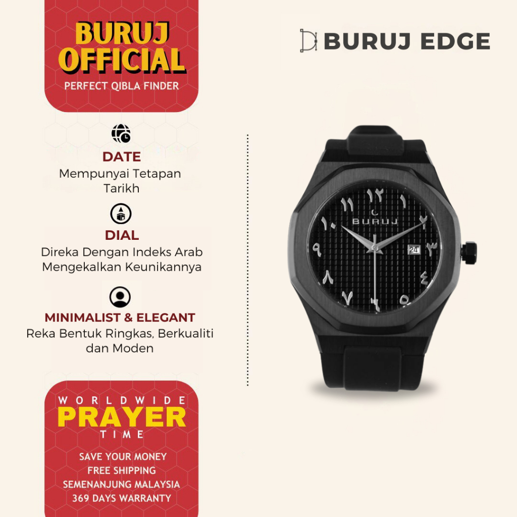 [1 YEAR WARRANTY] BURUJ EDGE JAM TANGAN ARAB DIAL JAWI SILICON STRAP ...