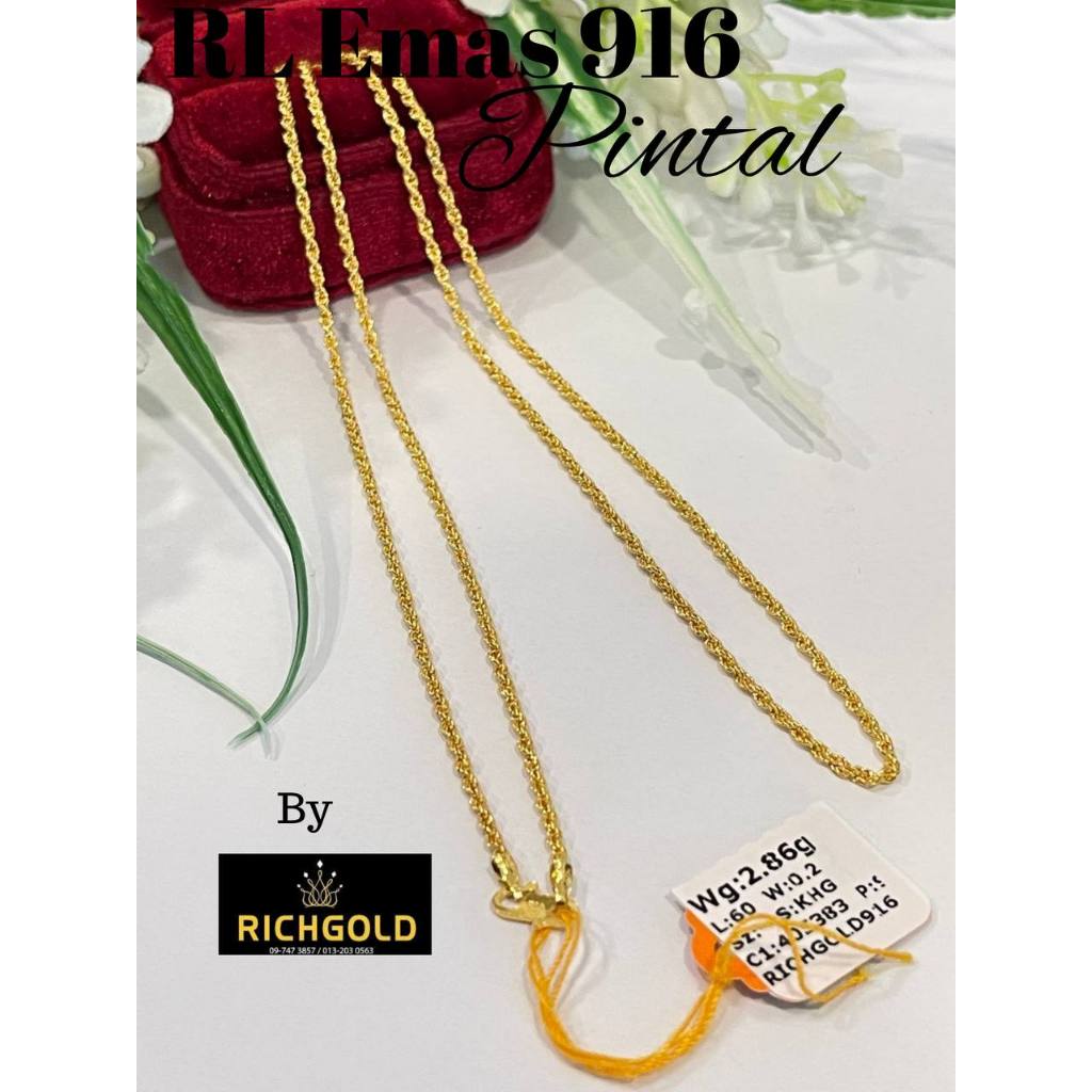 RICHGOLD JEWELS RANTAI LEHER PINTAL emas 916(PINTAL NECKLACE 916 gold ...