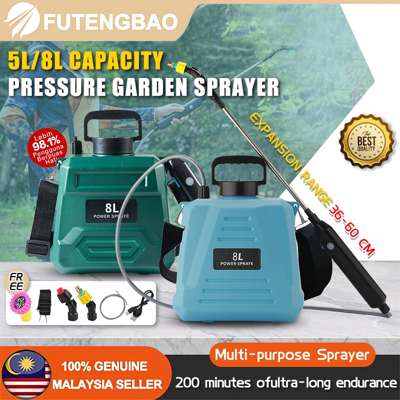 8L/5L Pam Racun Bateri Double Pump Rechargeable Garden Pressure Sprayer ...