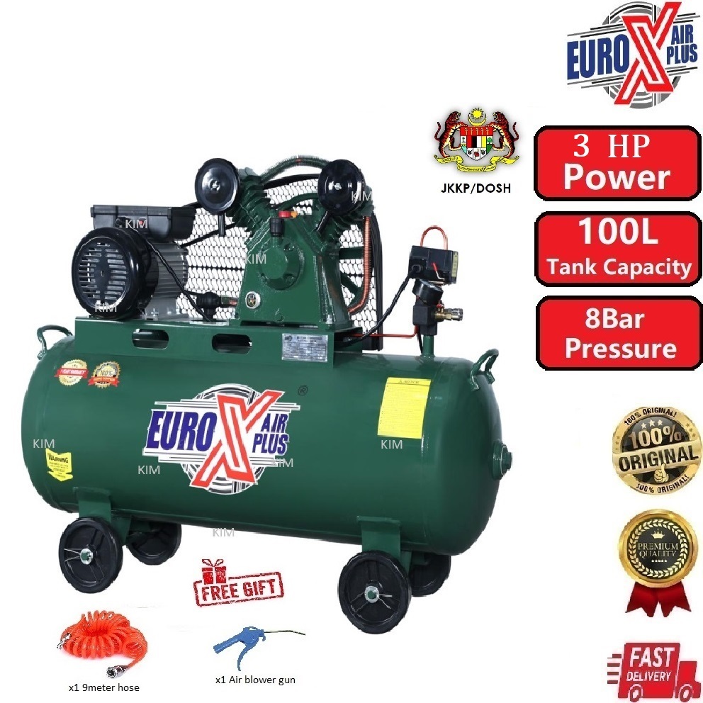 EUROX AIR PLUS EAG-3-10065B Air Compressor 3HP 100L 8Bar (With JKKP Cert) | Shopee Malaysia