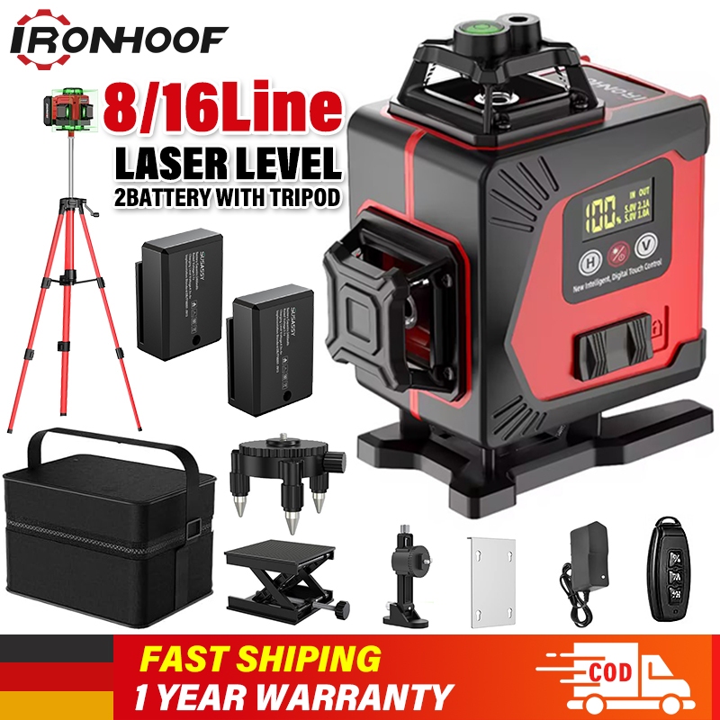 16 Line Laser level Adjustable Self-Leveling 360° Rotary Cross 3D 4D ...