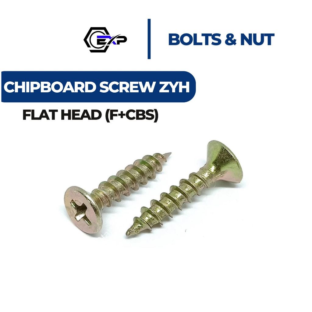 (50PCS) CHIPBOARD SCREW WOOD SCREW SUNK FLAT HEAD YELLOW ZINK SKRU KAYU ...