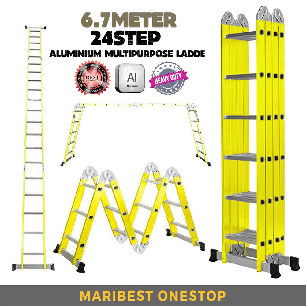 24STEP (6.7M) Yellow Aluminium Multipurpose Ladder Tangga Lipat ...