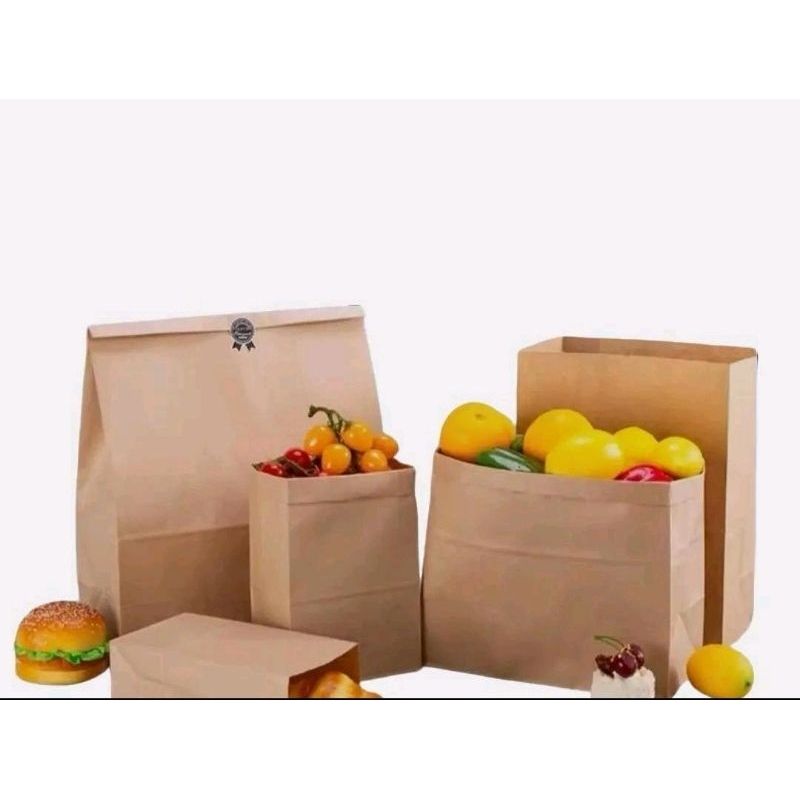 50pcs Kraft Paper Dry Fried Food Bag with flat bottom, food paper bag ...