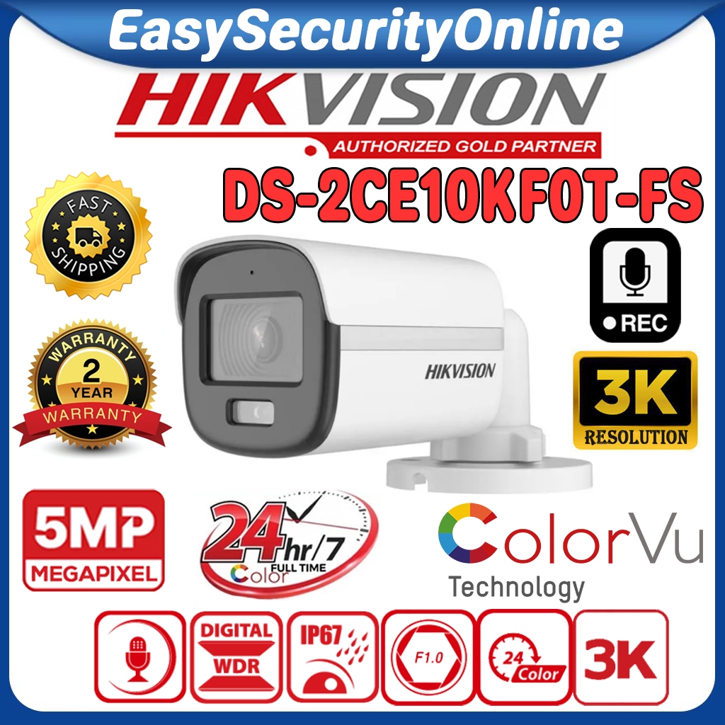 HIKVISION Full ColorVu 5MP Outdoor Bullet TVI Camera HIK DS-2CE10KF0-FS Super HD CCTV Full Time ...