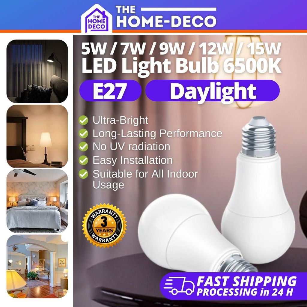E27 LED Light Bulb Cool Daylight Energy Saving Mentol Lampu ( 3W 5W 7W 9W 12W 15W 18W 25W ...