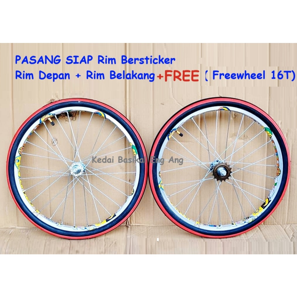 20x1.35 FREE FREEWHEEL , PASANG SIAP rim - rim 20" ber sticker basikal ...