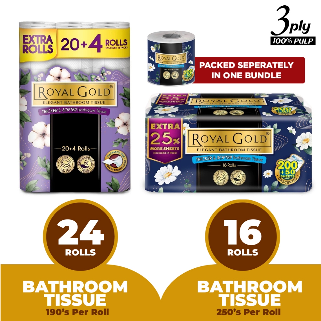 SKM Royal Gold Elegant Toilet Rolls (190's x 24 Rolls) (250's x 16 ...