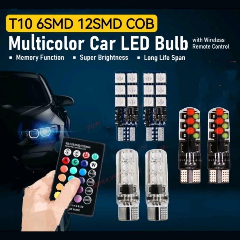 Car Motorcycle T10 Remote Control 6SMD 12SMD 5050 RGB LED Wedge Side Light Reading Lamp Bulb ...